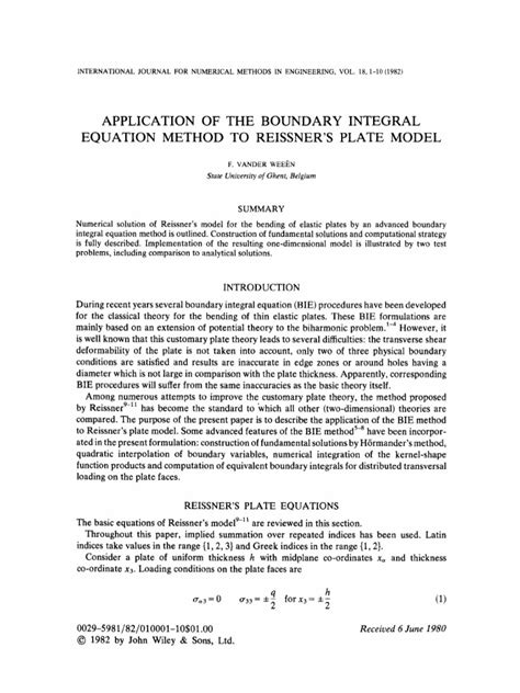 Weeën Application Of The Boundary Integral Equation Method To Reissner 1982 Pdf