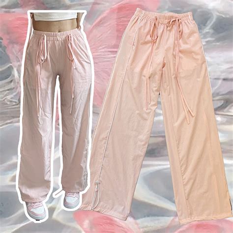 키작녀추천ღ핑수니픽여름팬츠 핑크 나일론 카고바지 조거 트랙팬츠 스트링 파라슈트 밴딩 Y2k 트레이닝 롱 팬츠 바스락 아노락 에이블리