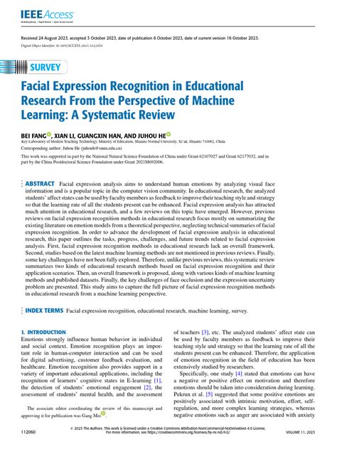 Facial Expression Recognition In Educational Research From The Perspective Of Machine Learning A