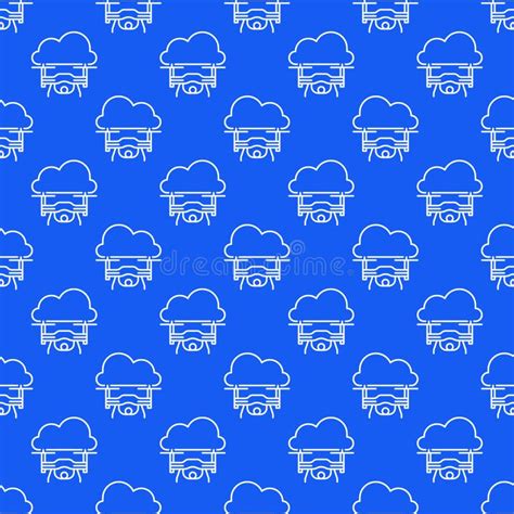 Drone In Cloud Vector Quadcopter In Sky Concept Blue Outline Seamless Pattern Stock Illustration