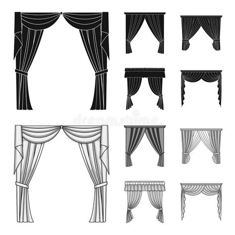 Different Types Of Window Curtains Curtains Set Collection Icons In Black Monochrom Style Vector