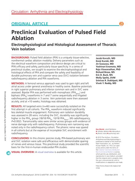 Pdf Preclinical Evaluation Of Pulsed Field Ablation