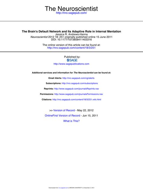 The Brains Default Network And Its Adaptive Role In Internal Mentation