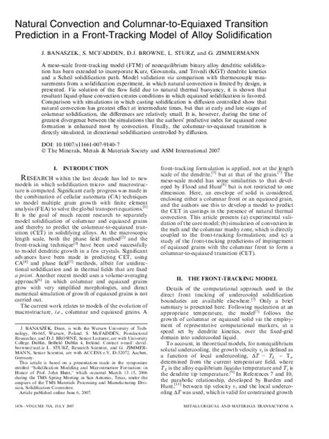 Pdf Columnar To Equiaxed Transition In Solidification Processing Charles Andre Gandin