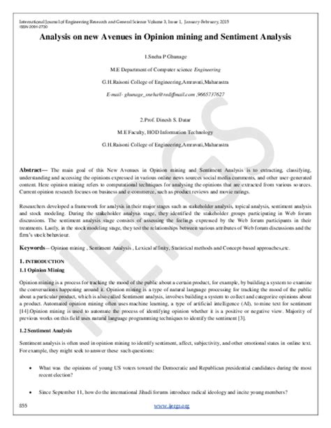 Pdf Analysis On New Avenues In Opinion Mining And Sentiment Analysis