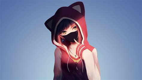 Download Anime Girl Wearing Cat Hoodie Wallpaper