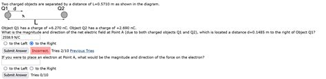 Solved Two Charged Objects Are Separated By A Distance Of Chegg Com