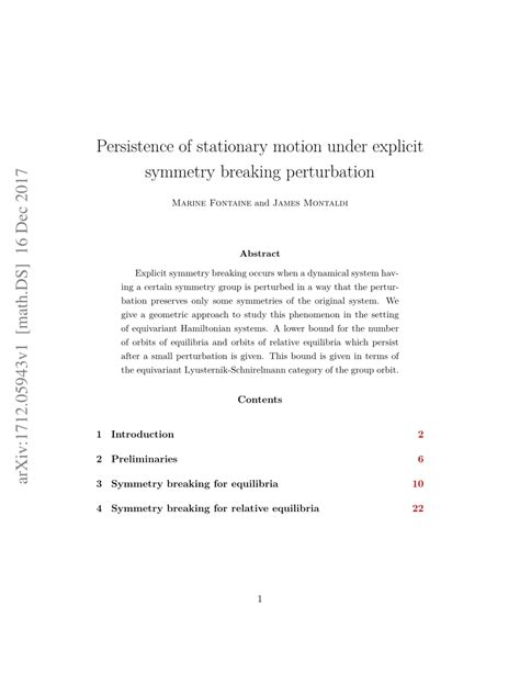 Pdf Persistence Of Stationary Motion Under Explicit Symmetry Breaking Perturbation