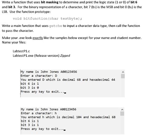 Solved Write A Function That Uses Bit Masking To Determine