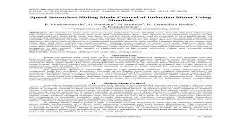 Speed Sensorless Sliding Mode Control Of Induction Motor Using Simulink Pdf Document