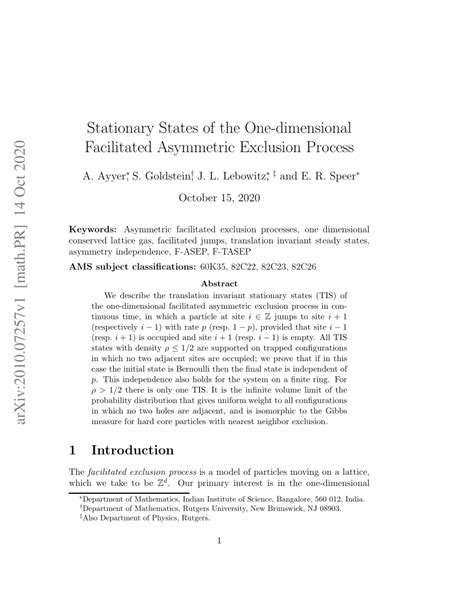 Pdf Stationary States Of The One Dimensional Facilitated Asymmetric Exclusion Process