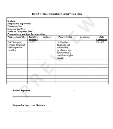 Bcba Trainee Experience Supervision Plan By Success By Shaping Tpt