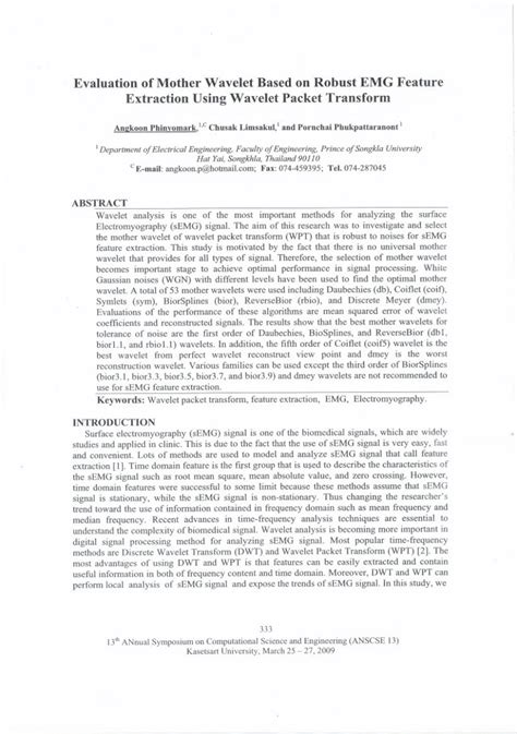 Pdf Evaluation Of Mother Wavelet Based On Robust Emg Feature Extraction Using Wavelet Packet