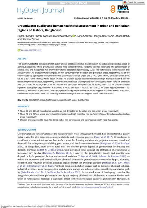 Pdf Groundwater Quality And Human Health Risk Assessment In Urban And Peri Urban Regions Of