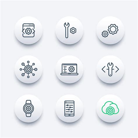Premium Vector Development Engineering Configuration Line Icons Set For Apps And Web