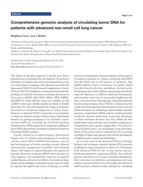 Pdf Comprehensive Genomic Analysis Of Circulating Tumor Dna For Patients With Advanced Non