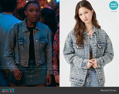 Wornontv Whitneys Textured Denim Jacket And Skirt Set On The Sex