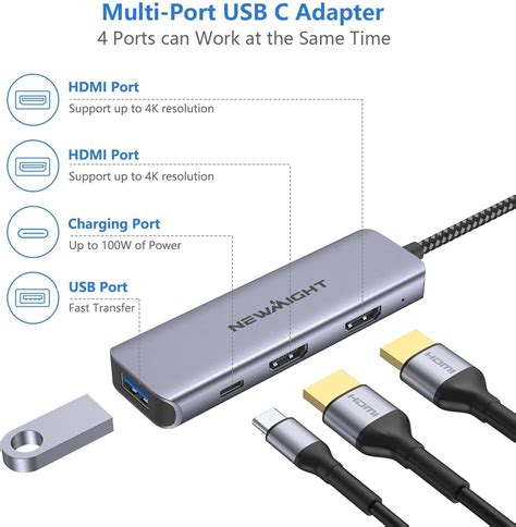 Buy USB C To Dual HDMI Adapter Newmight 4 In 1 USB C Hub Multiport Adapter With 100W Power
