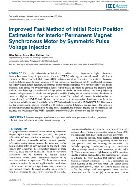 Pdf Improved Fast Method Of Initial Rotor Position Estimation For Interior Permanent Magnet