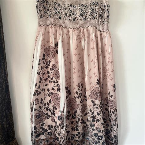Pink And Black Floral Strapless Dress Or Skirt Depop