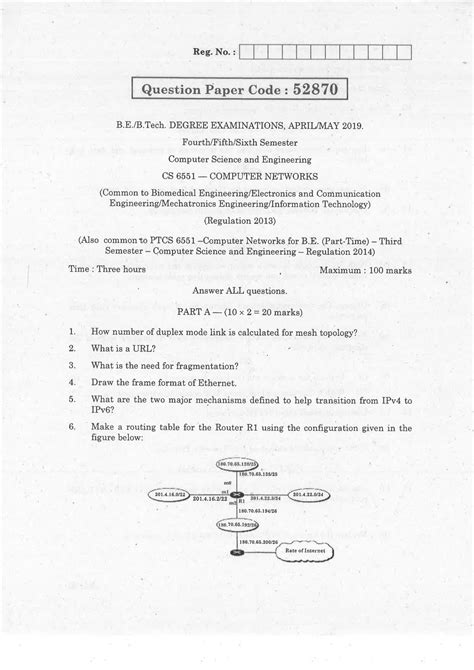 Anna University Cs 6551 Computer Networks For Computer Science And Engineering April May 2019