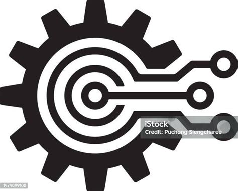 디지털 기술 벡터 비즈니스 기어 전자 공장 로그인 톱니 바퀴 기술 기호 Seo 엠블럼 벡터 기어 기계 부분에 대한 스톡 벡터