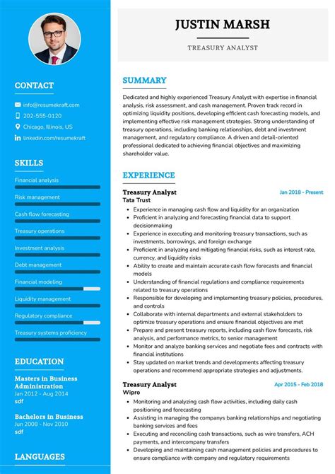 Treasury Analyst Resume Sample In ResumeKraft