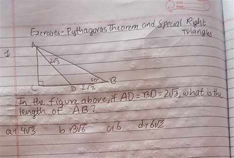 Date Dana Exercises Pythagoras Theorem And Special Right Triangles 1