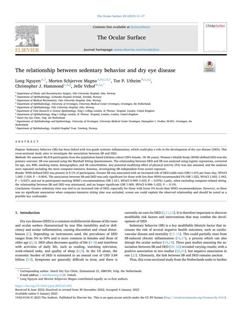 Pdf The Relationship Between Sedentary Behavior And Dry Eye Disease