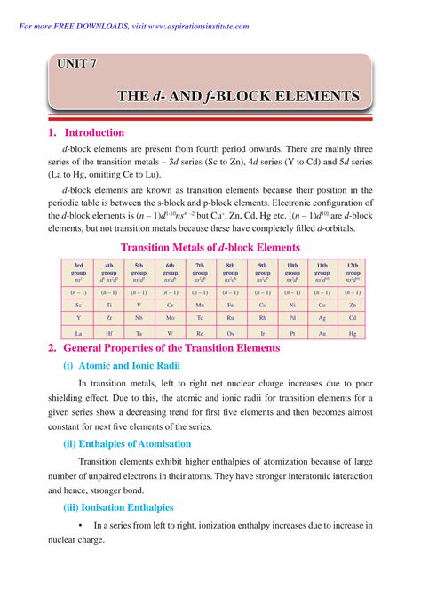 SOLUTION Cbse Class Chem Notes Question Bank The D And F Block Elements Pdf Studypool