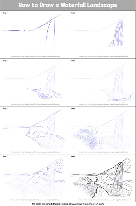 How To Draw A Waterfall Landscape Waterfalls Step By Step DrawingTutorials Com