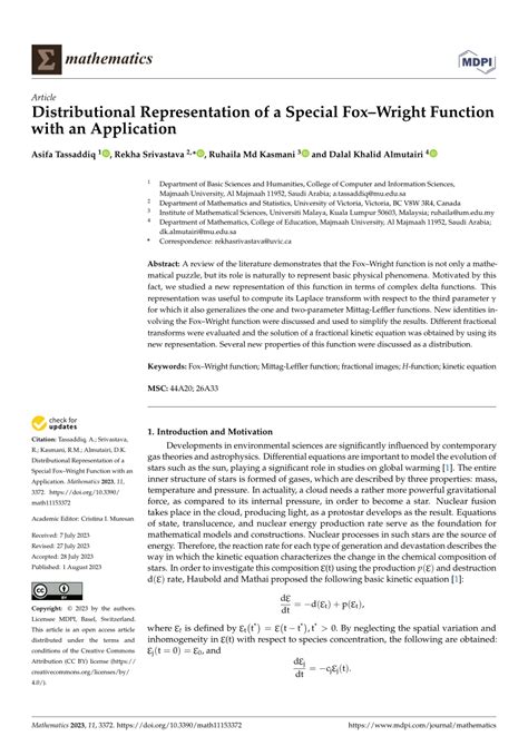 Pdf Distributional Representation Of A Special Fox Wright Function With An Application