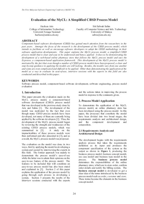 Pdf Evaluation Of The Mycl A Simplified Cbsd Process Model