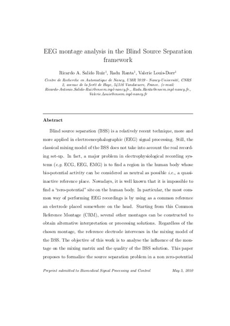Pdf Eeg Montage Analysis In The Blind Source Separation Framework