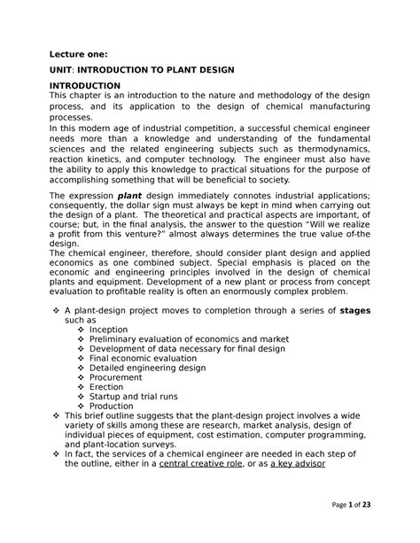 2013 Unit This Introduce About What Is Plant Design And Its Economy Lecture One Unit