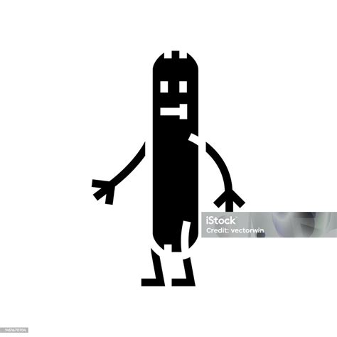 프랑크푸르트 고기 캐릭터 글리프 아이콘 벡터 일러스트 레이 션 고기에 대한 스톡 벡터 아트 및 기타 이미지 고기 귀여운