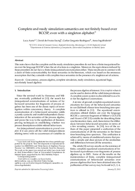 Pdf Complete And Ready Simulation Semantics Are Not Finitely Based Over Bccsp Even With A