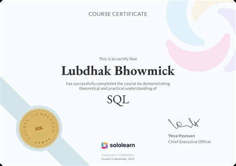 sololearn sql certificateofcompletion lubdhak bhowmick