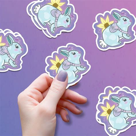 Light Blue Spotted Rabbit With Bag Sticker