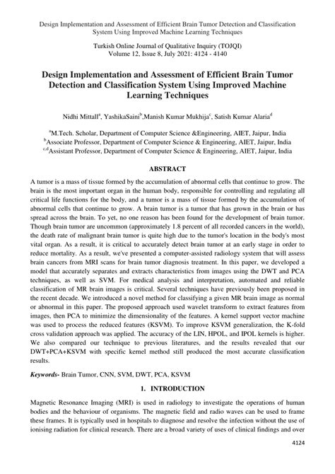 Pdf Design Implementation And Assessment Of Efficient Brain Tumor Detection And Classification