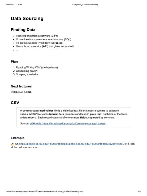 01 Python 02 Data Sourcing Pdf Comma Separated Values Hypertext