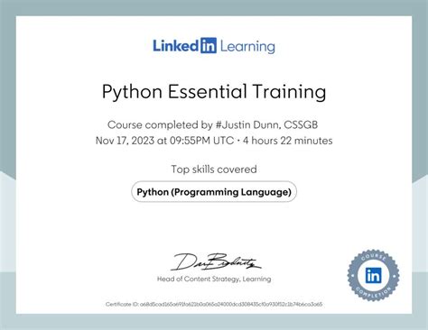 Justin Dunn On Linkedin Certificate Of Completion