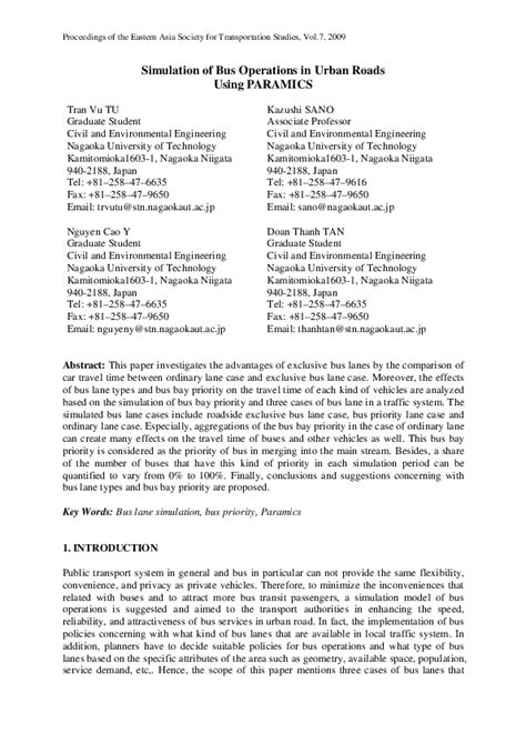 Pdf Simulation Of Bus Operations In Urban Roads Using Paramics