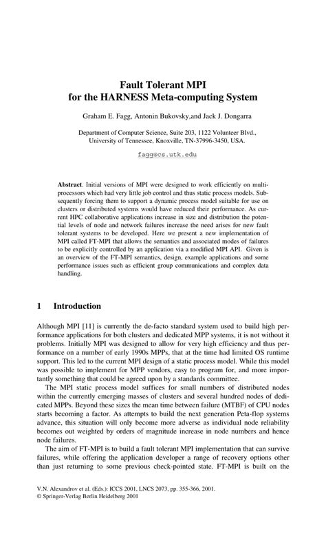Pdf Fault Tolerant Mpi For The Harness Meta Computing System