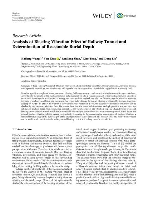Pdf Analysis Of Blasting Vibration Effect Of Railway Tunnel And Determination Of Reasonable