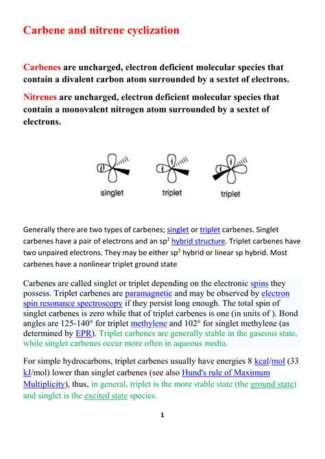 Carbene And Nitrene Cyclization Carbenes Are Uncharged Electron