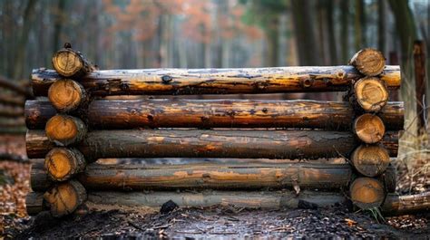 Timber Barrier Constructed From Tree Trunks Premium Ai Generated Image
