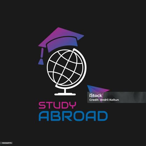 대학원 모자와 세계입니다 그라데이션 벡터 일러스트입니다 교육 아이콘입니다 글꼴 해외 유학 로고 졸업 모자와 종이 공기 비행기 교환 학생에 대한 스톡 벡터 아트 및 기타