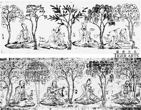 竹林七贤砖画 画竹林七贤图片 砖画 大山谷图库