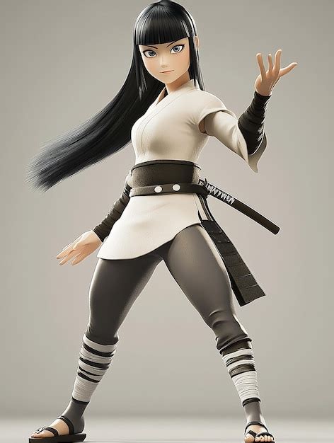 3d Cartoon Character Of Hinata Hyuga In Her Later Shippuden Outfit Premium Ai Generated Image